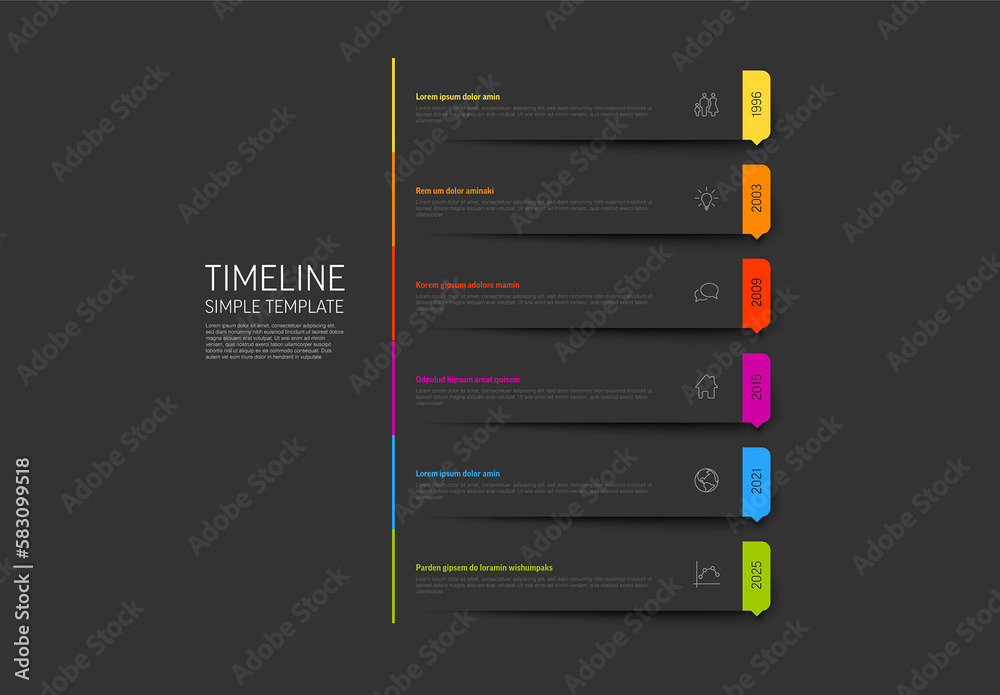 Simple minimalistic vertical timeline template on dark gray paper ...