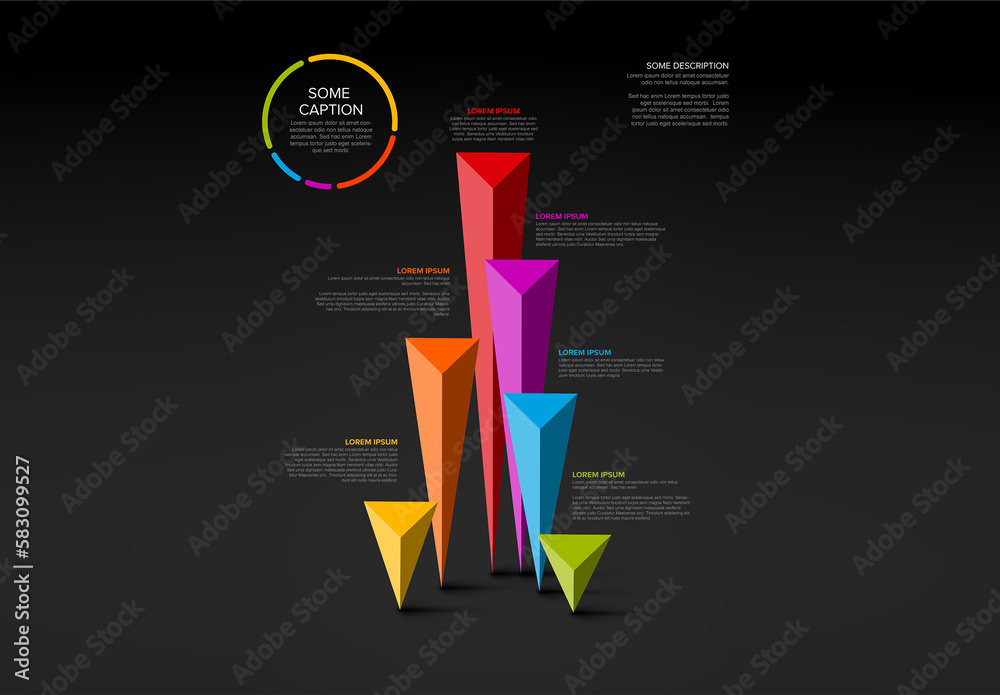 Column dark block bar chart infographic template with triangle pyramid ...