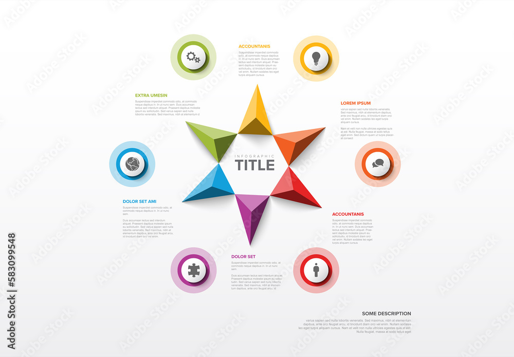 Six elements infographic with icons circles and triangle arrows Stock ...