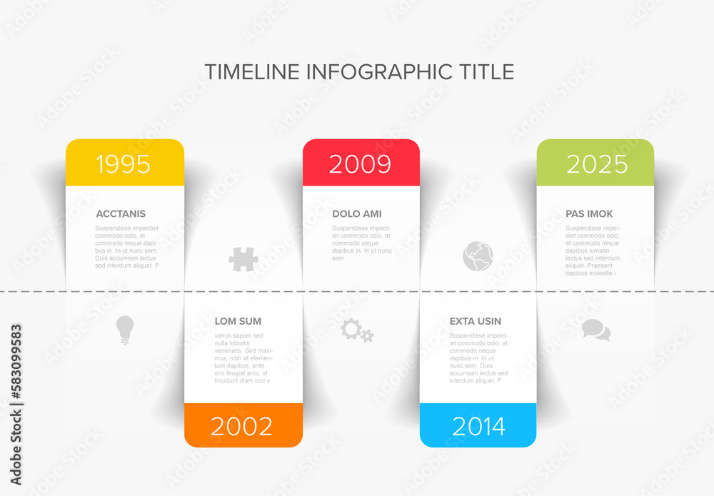Simple minimalistic horizontal timeline template with dates on paper ...