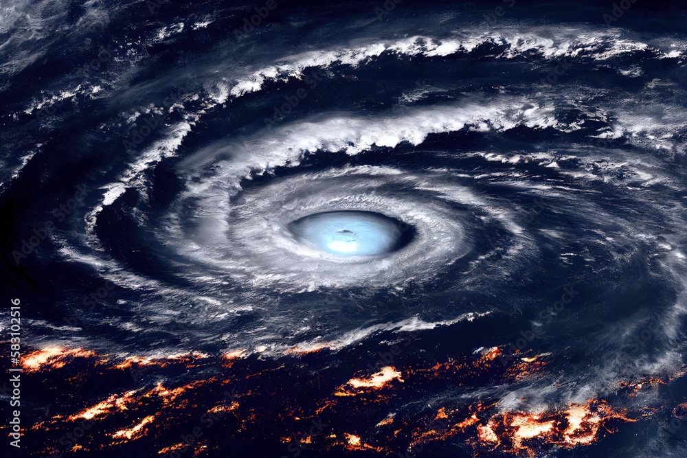 Super typhoon hurricane eye over sea ocean surface natural disaster ...