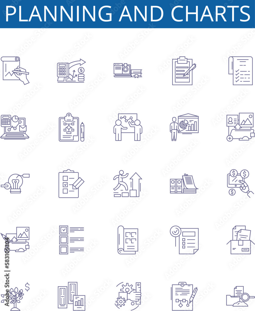 Planning and charts line icons signs set. Design collection of Planning, Charts, Strategy ...