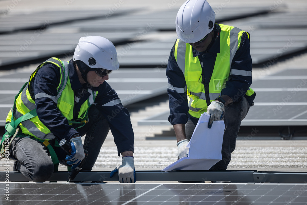 Electromechanical solar panel technician install, assemble photovoltaic ...