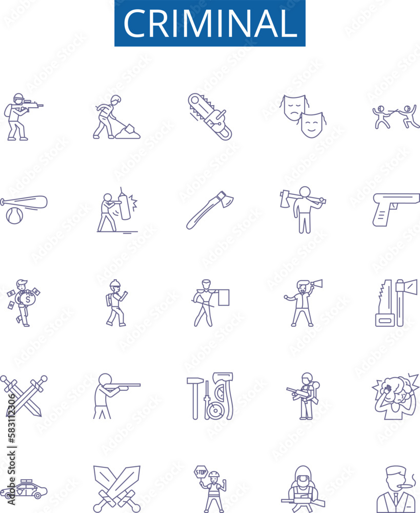 Criminal line icons signs set. Design collection of Lawbreaker, felon ...
