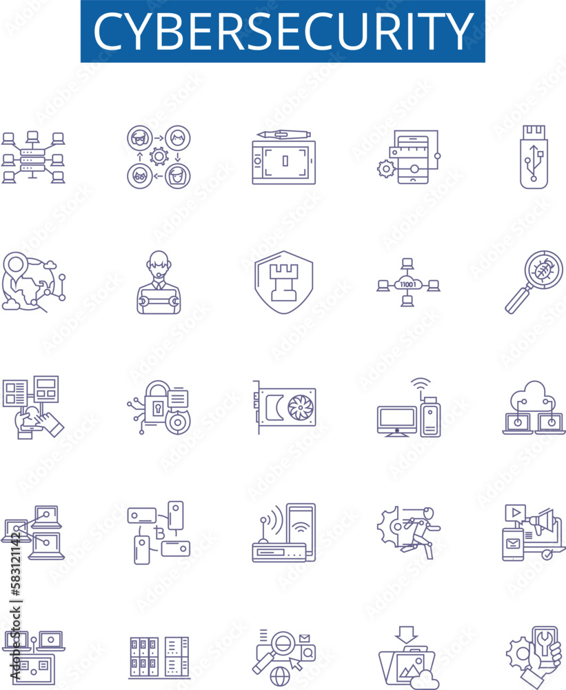 Cybersecurity line icons signs set. Design collection of Cybersecurity ...