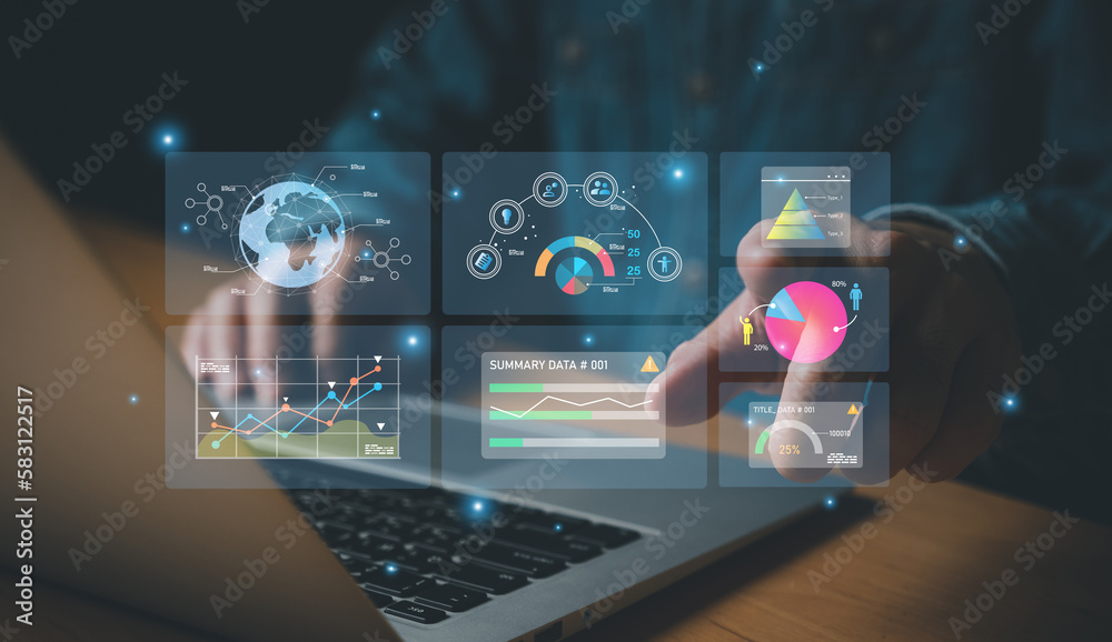 young entrepreneur using big data analysis and cloud technology to ...