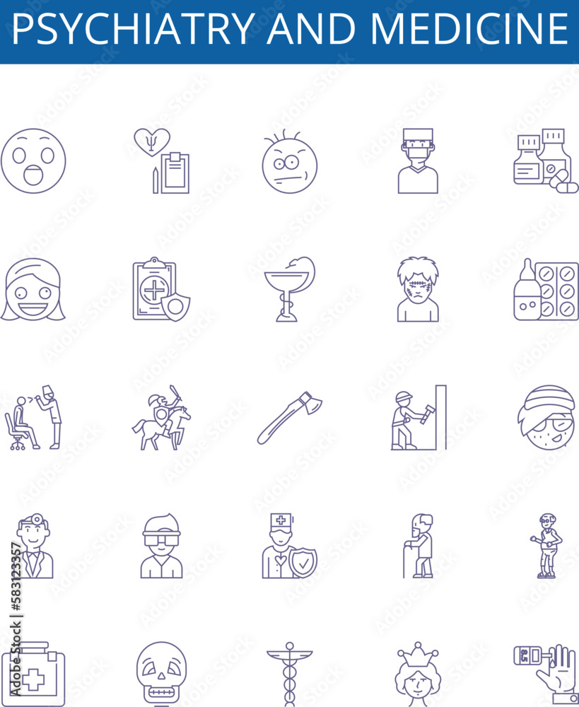 Psychiatry and medicine line icons signs set. Design collection of ...