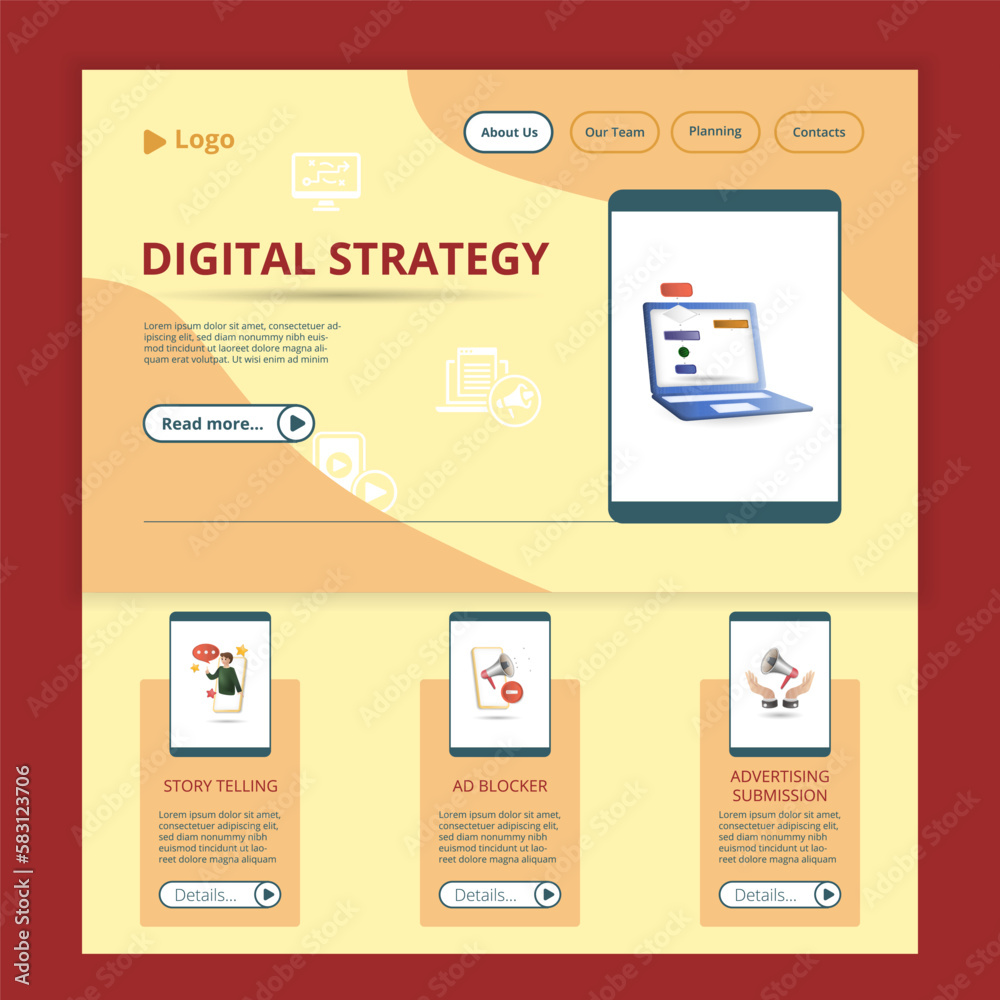 Digital strategy flat landing page website template. Story telling, ad ...