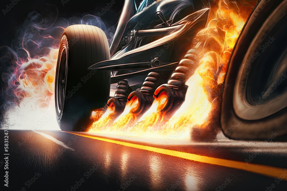 close-up of the drag racing start, with the driver's foot on the pedal ...