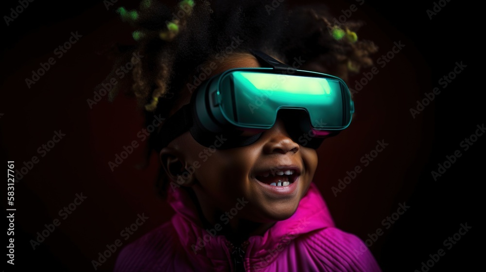 Portrait of African-American child wearing virtual reality headset ...