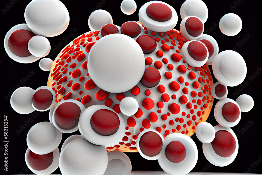 beautiful abstract of human red and white blood cells isolated on white ...