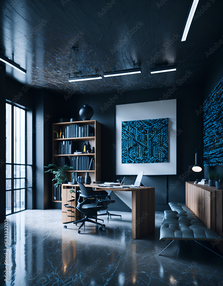 Illustration of an office interior built using the Memphis Milano ...