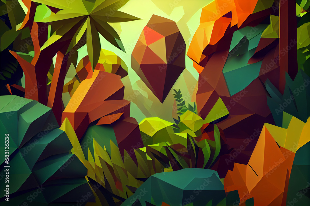 Jungle: An abstract low poly geometry background featuring a jungle ...
