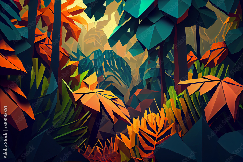 Jungle: An abstract low poly geometry background featuring a jungle ...
