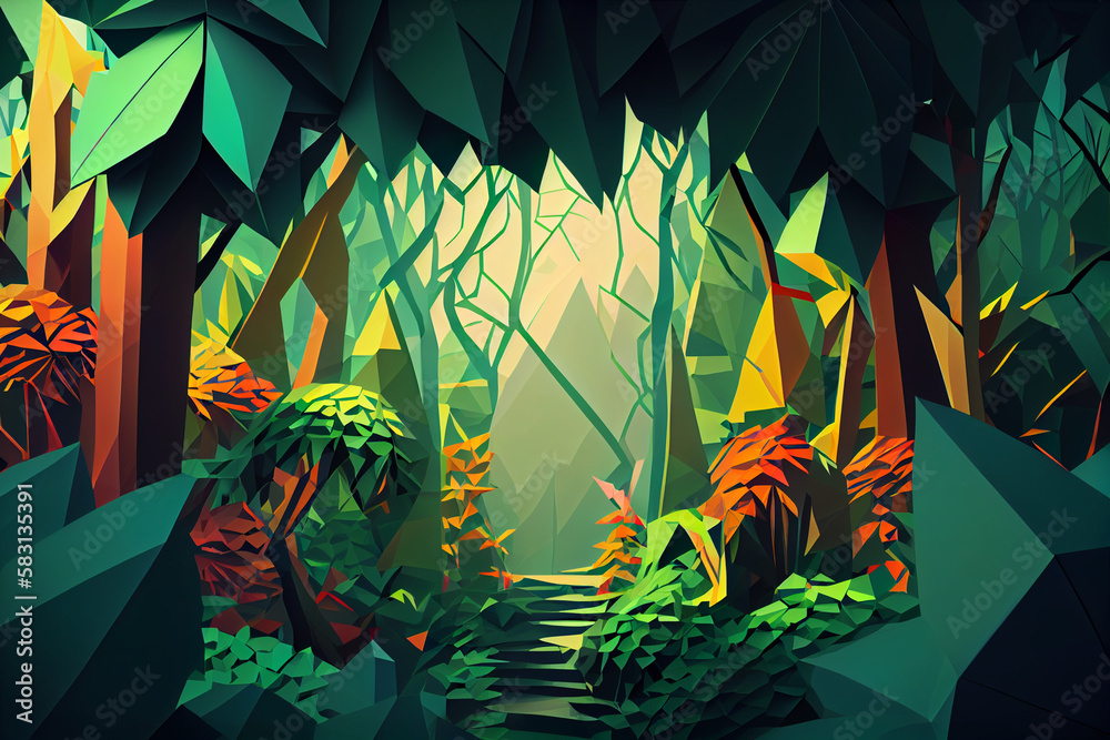 Stockillustratie Jungle: An abstract low poly geometry background ...