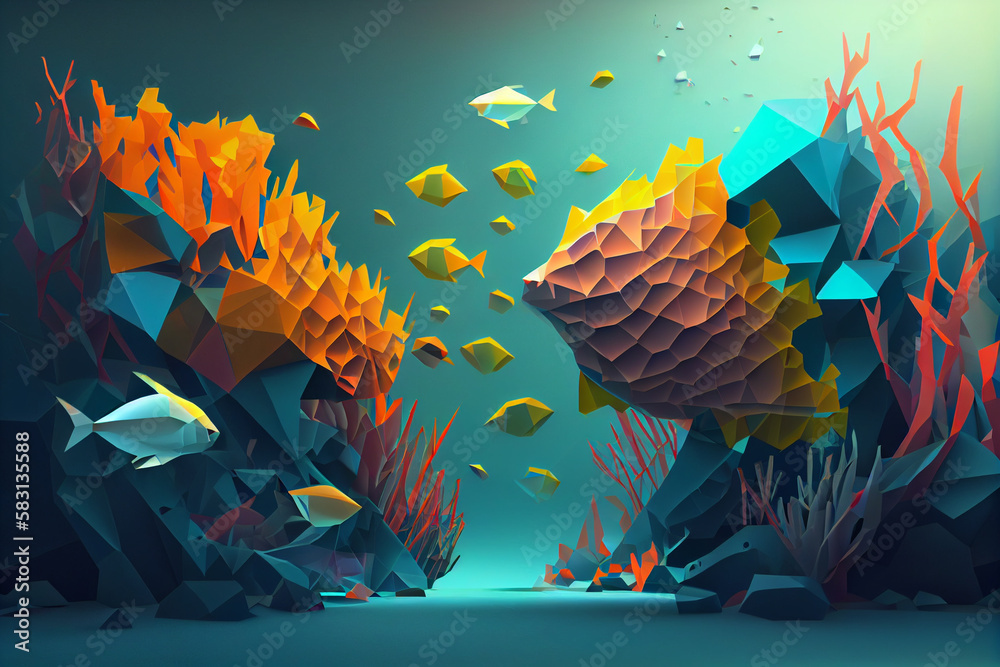 Underwater: An abstract low poly geometry background featuring an ...
