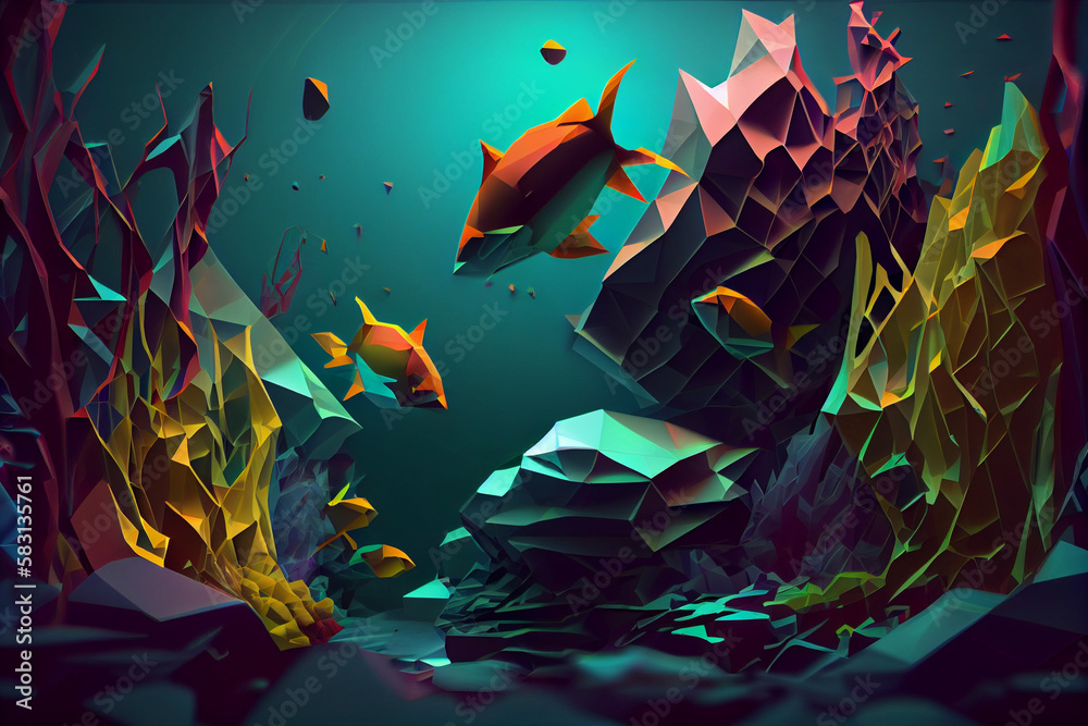 Underwater: An abstract low poly geometry background featuring an ...