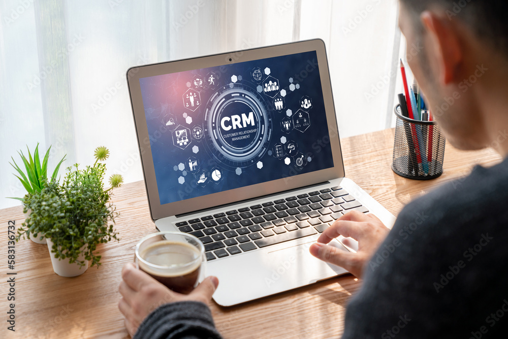 Customer relationship management system on modish computer for CRM ...