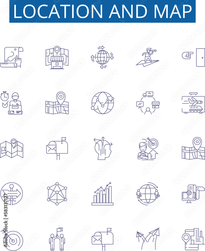 Location and map line icons signs set. Design collection of Map ...
