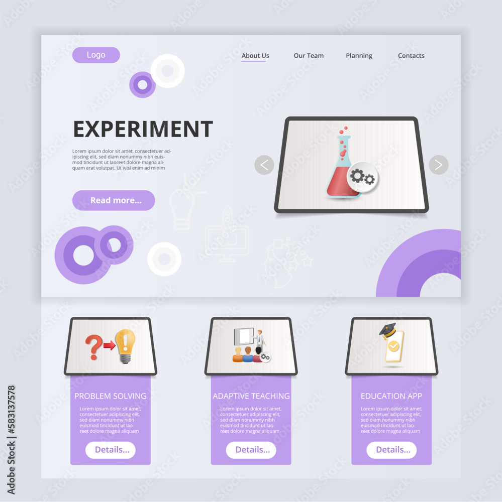 Experiment flat landing page website template. Problem solving ...