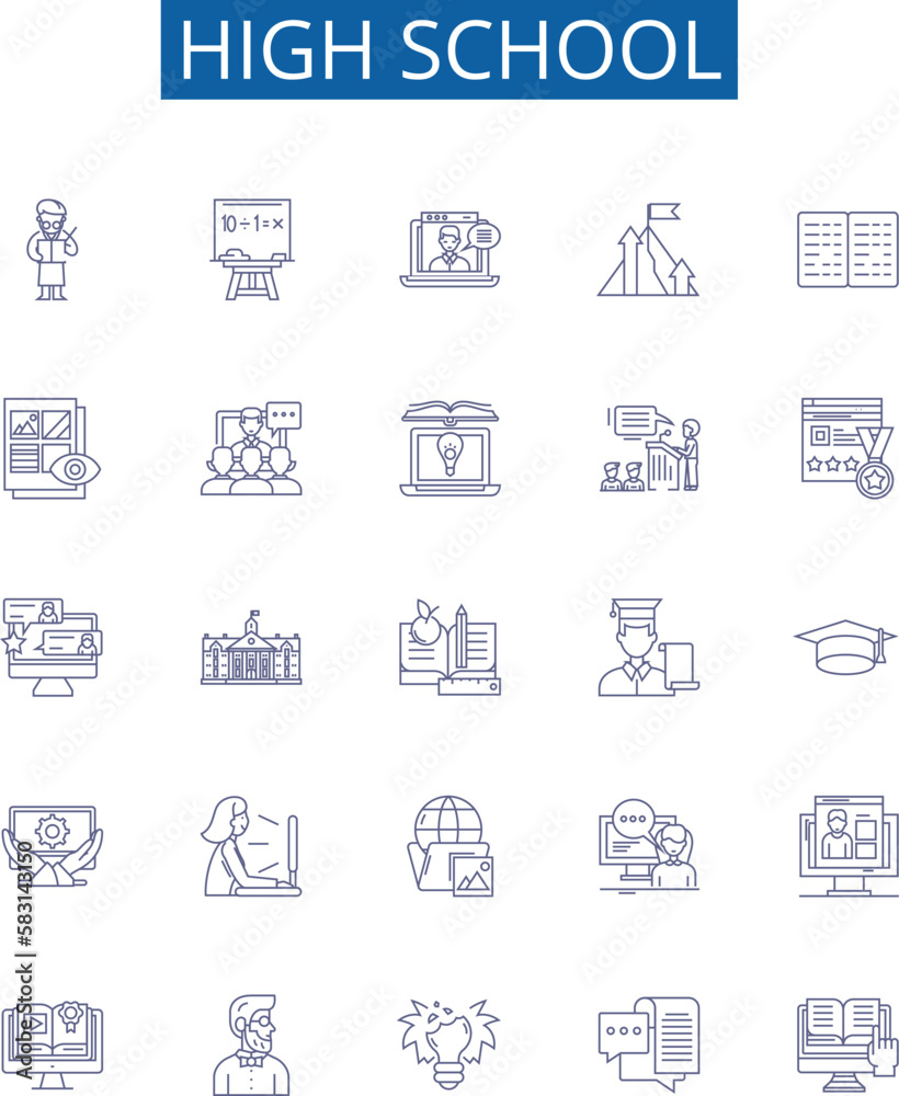 High school line icons signs set. Design collection of Education ...