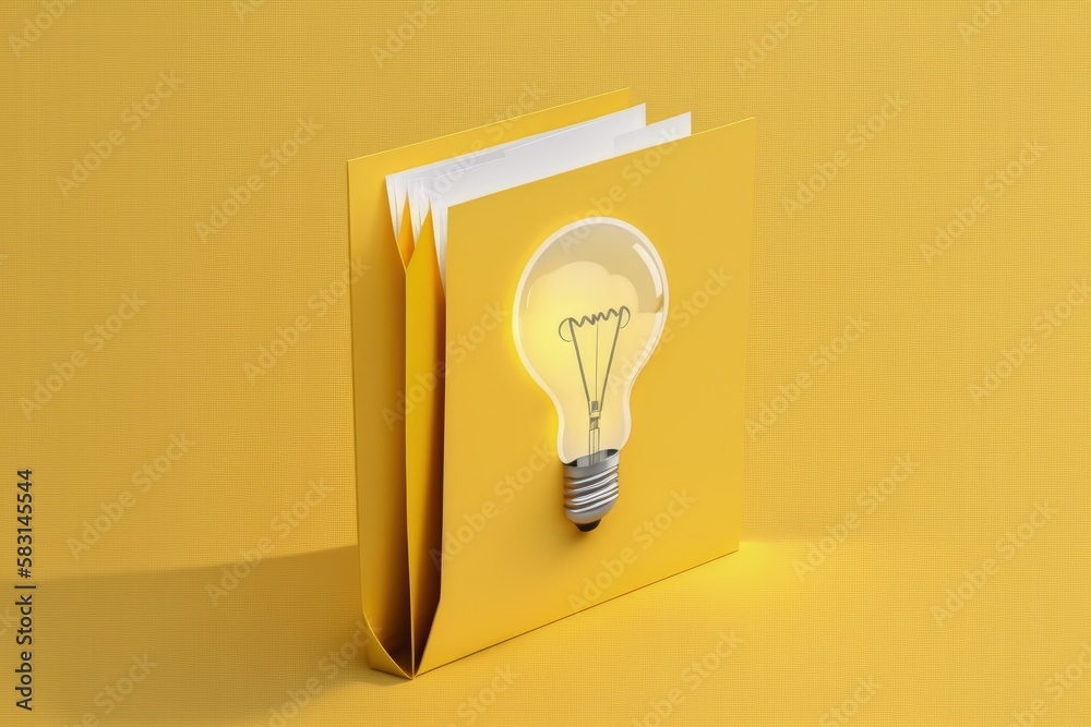 File folder with light bulb, idea folder concept, yellow background ...