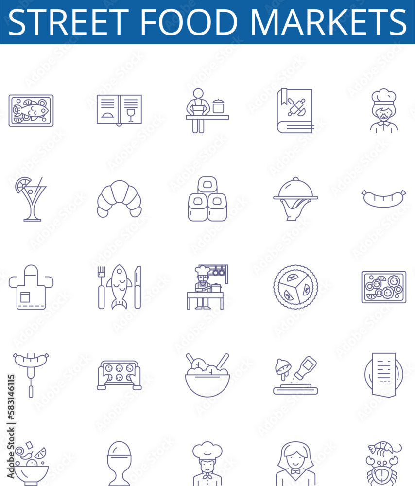 Street food markets line icons signs set. Design collection of Street ...