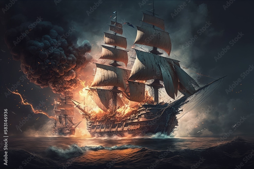 Ships on Fire in Medieval Battleships, Pirate ships destroyed in cannon ...