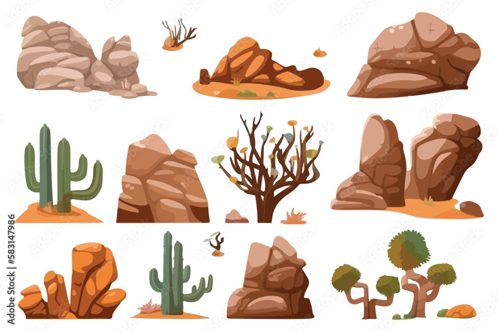 Hand-drawn vector illustrations of desert landscape elements, including ...