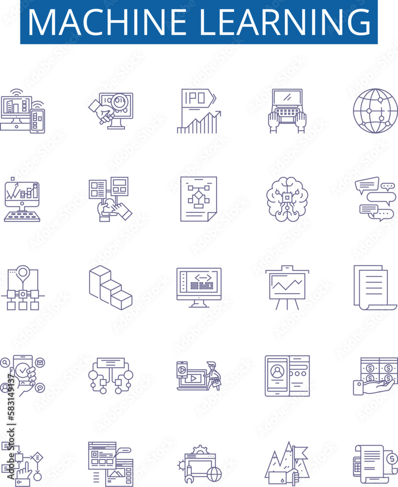Machine learning line icons signs set. Design collection of Machine ...