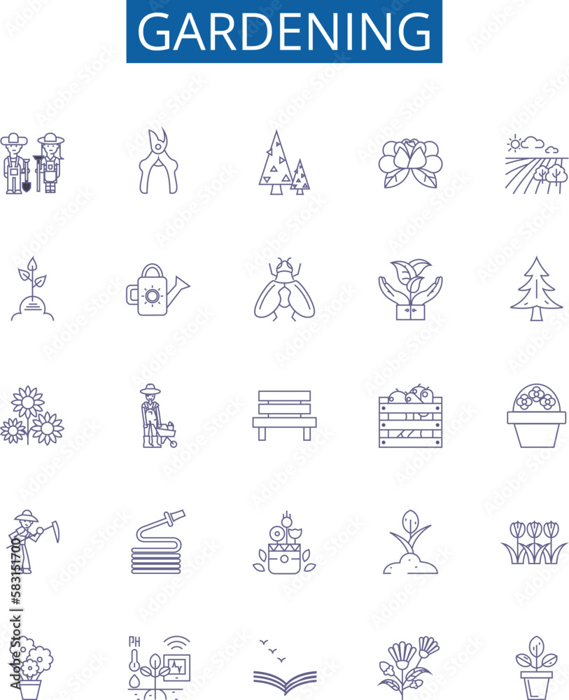 Gardening line icons signs set. Design collection of Planting, Watering ...