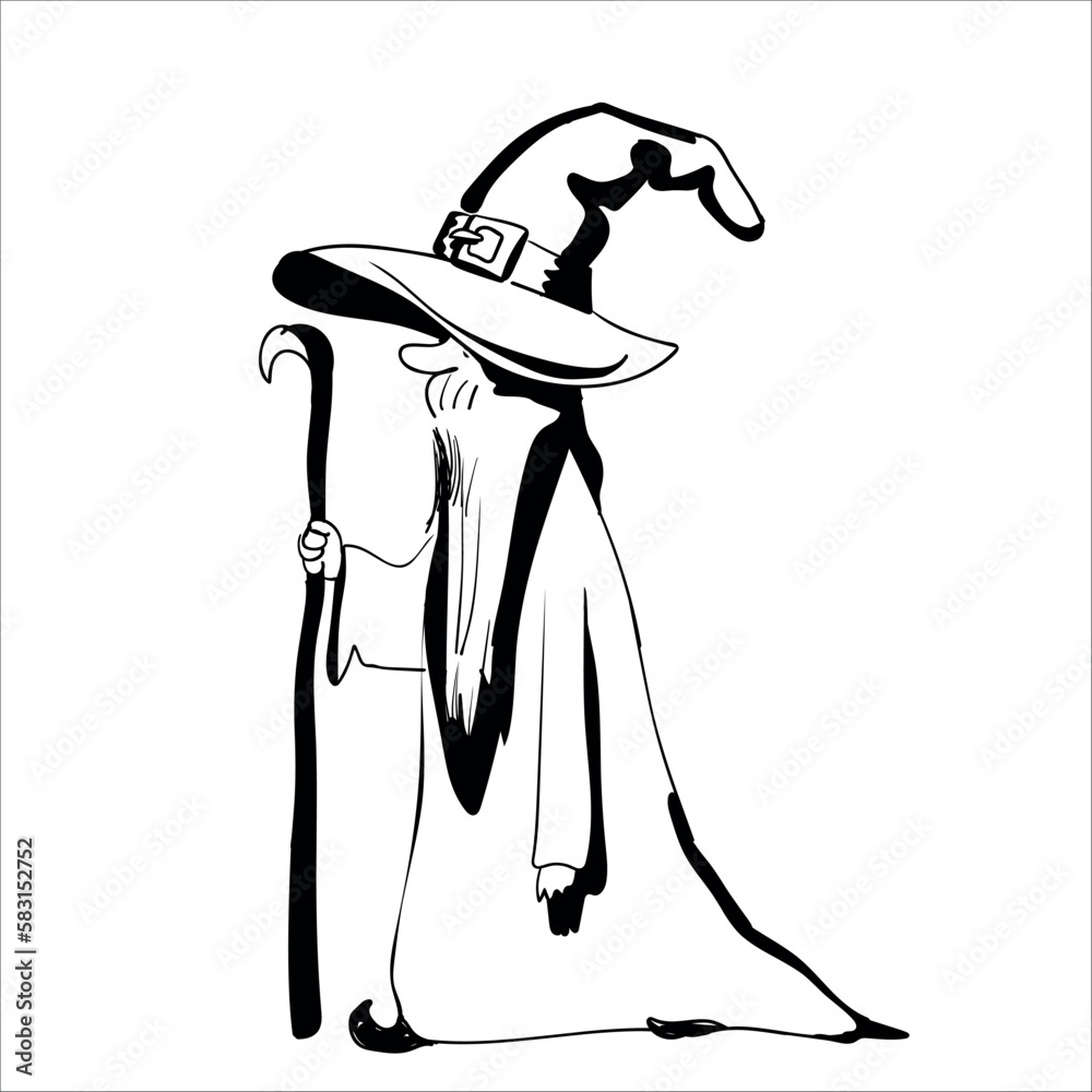 Cartoon wizard character. Old witch man in wizards robe. Vector ...