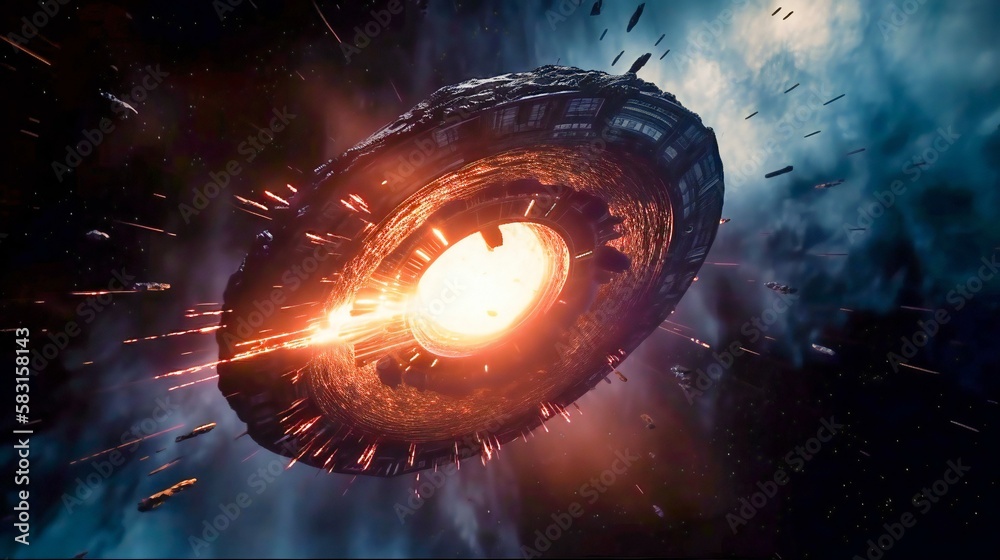 Spaceship flying through a portal, created using Generative AI Stock ...