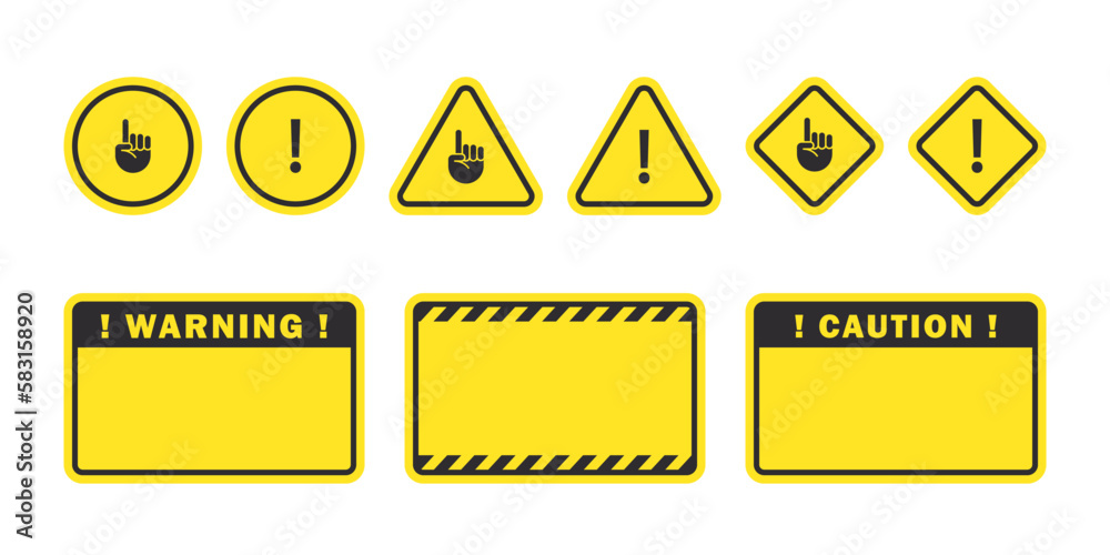 Warning signs. Caution signs. Symbols danger and warning shields ...