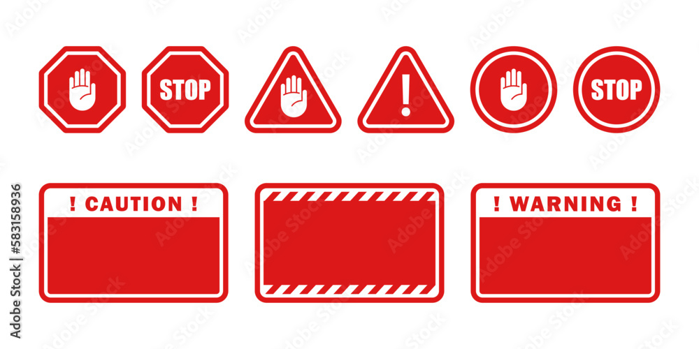 Warning signs. Prohibition signs. Symbols danger and stop signs. Vector ...