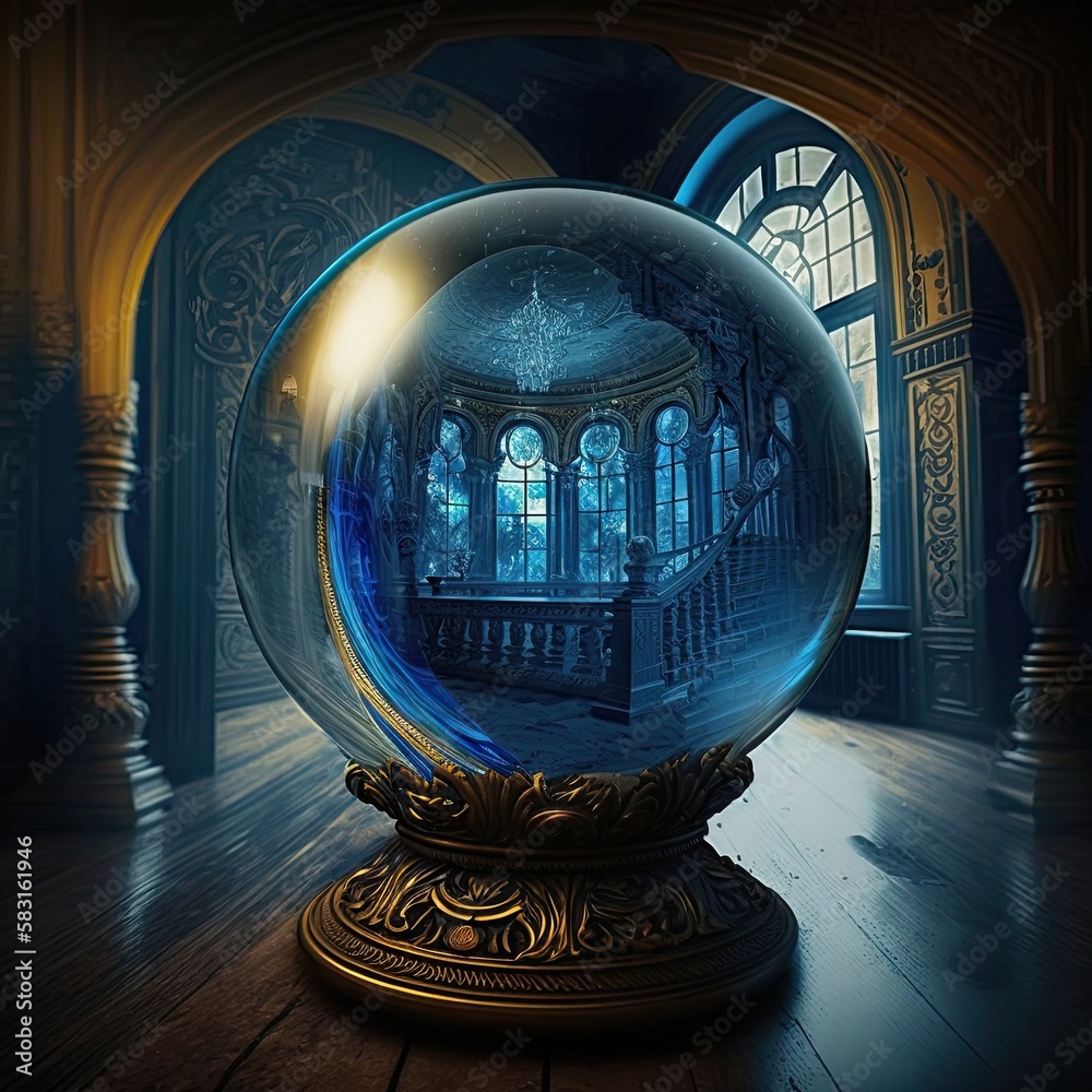 Mystical Magic Enshrouds a Blue Crystal Ball in a Gothic Mansion's Gong ...