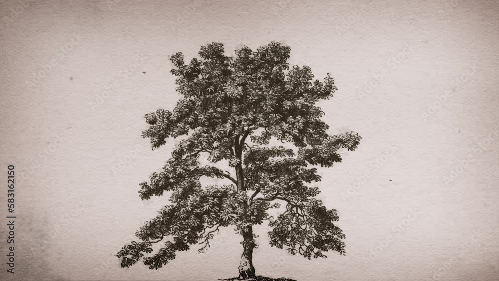Old Retro Tree Drawing Ink Reveal/ 4k motion graphics of sketched tree ...