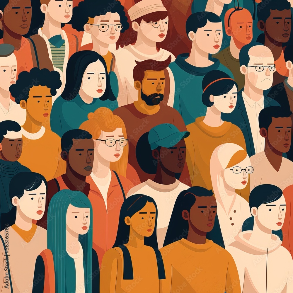 A multi-ethnic community integrating multiculturalism. Illustration of ...