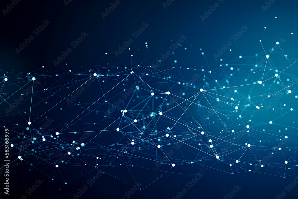 Blue network background, white dots and line connection over a blue ...