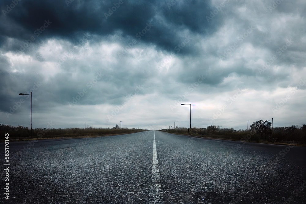 Thunderstorm road highway with dramatic cloudscape horizon abstract ...