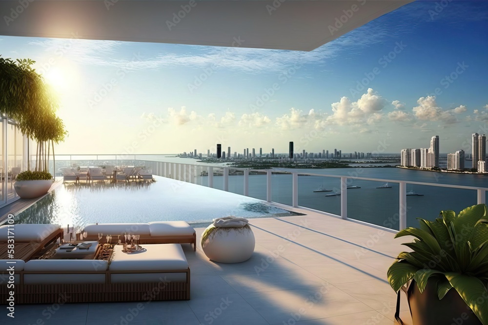 Premium Real Estate with Luxury penthouse terrace with a swimming pool overlooking Miami ...