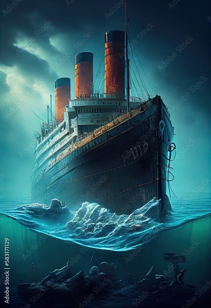 The Titanic historical recreation, generative ai Stock Illustration ...