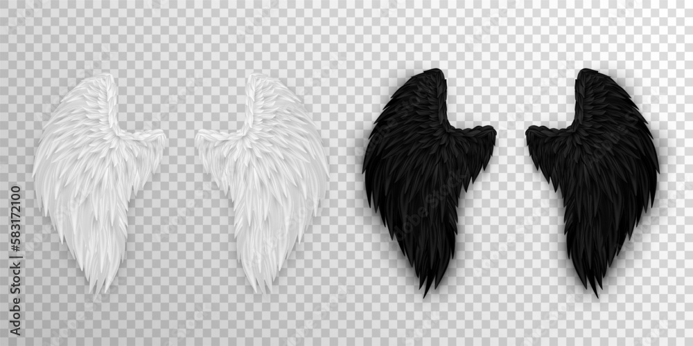 Two realistic wings isolated on transparent background. 3D white angel ...