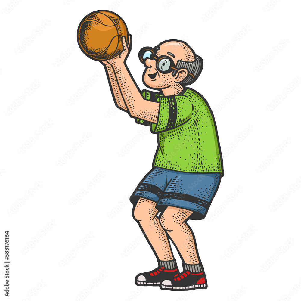 Old man basketball sketch PNG illustration with transparent background ...
