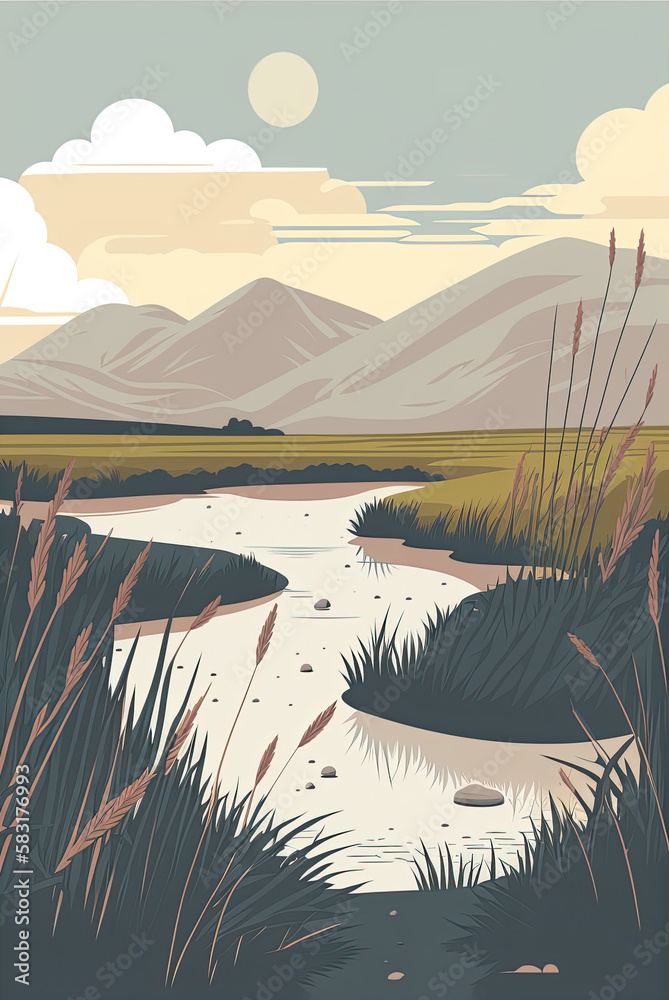 Marshland - Minimalistic flat design landscape illustration. Image for ...
