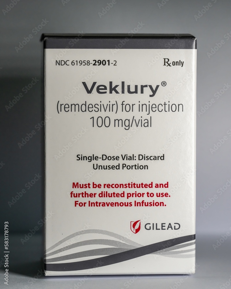 Packet of Remdesivir for injection which is a broad-spectrum antiviral ...