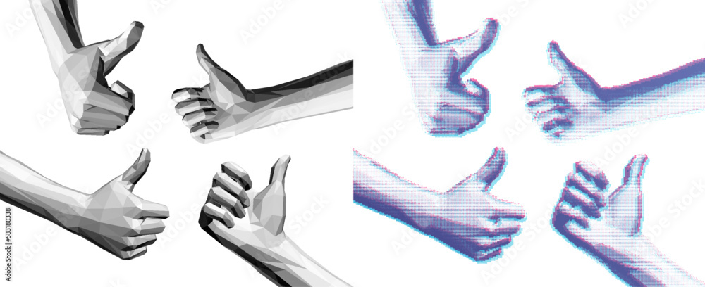 Thumbs up symbol. Hand show like or good. Sign success and nice. 3D ...