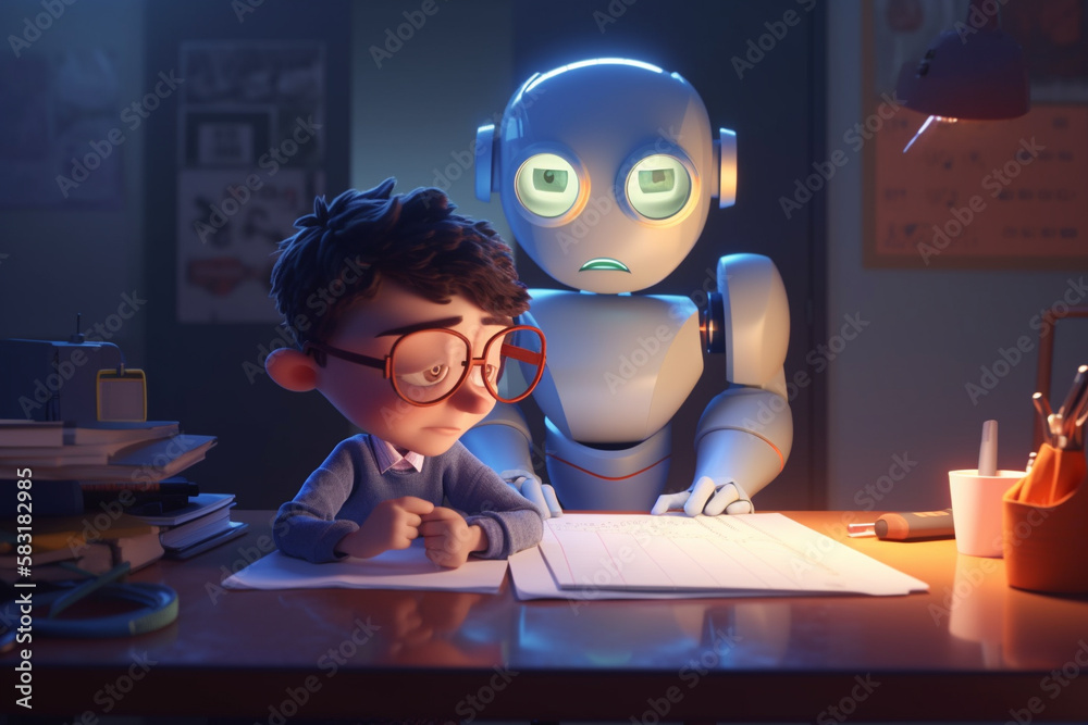 ภาพประกอบสต็อก AI Chat Bot Helps Student with Homework. Tutoring with ...