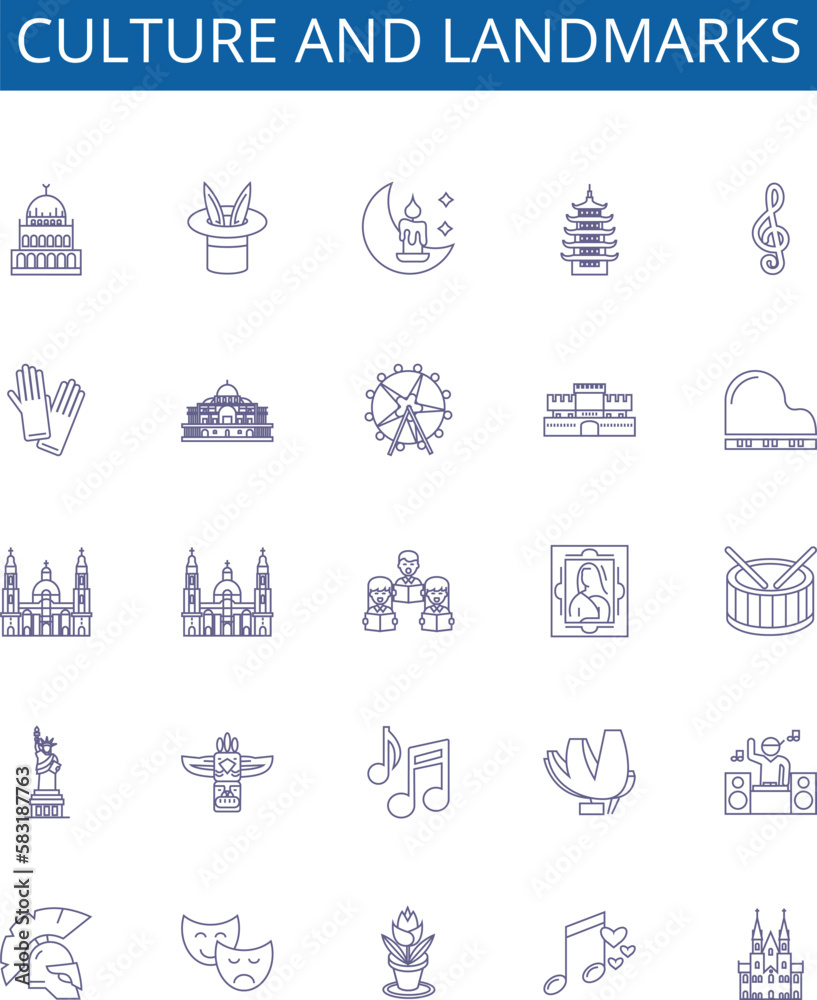 Culture and landmarks line icons signs set. Design collection of ...