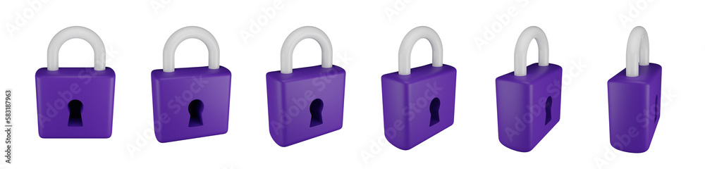3D lock icon animation set, render cartoon padlock clipart, information ...